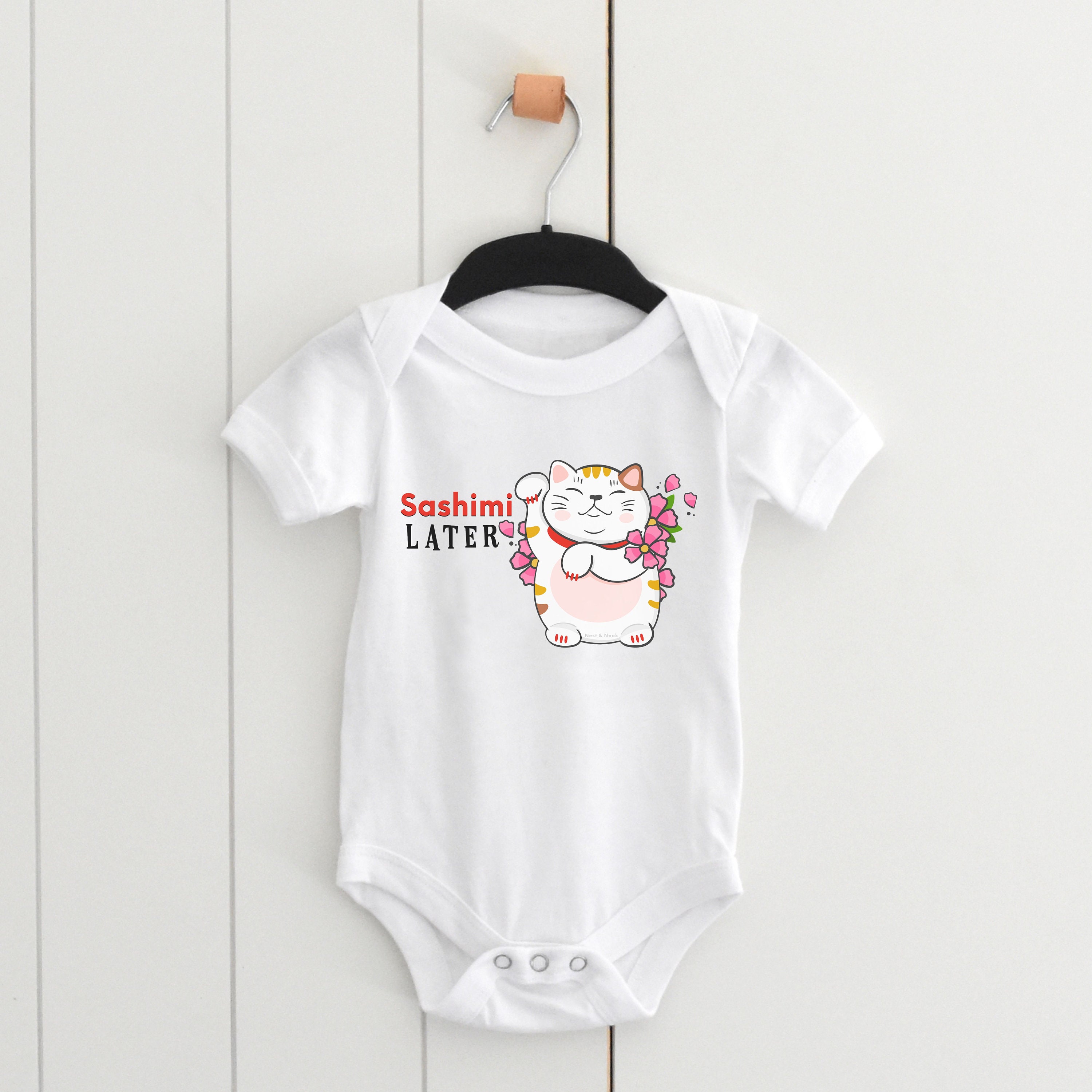 Sashimi Later Baby Onesie, Funny Cat Onesie, Retro Cat Baby One Piece ...