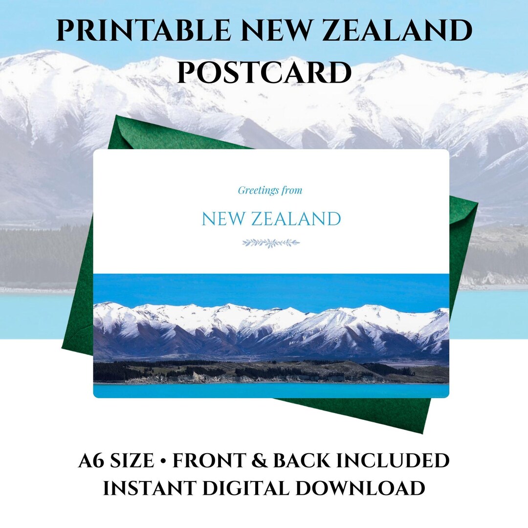 New Zealand Postcard Printable | NZ Travel Postcard Digital Download - Etsy
