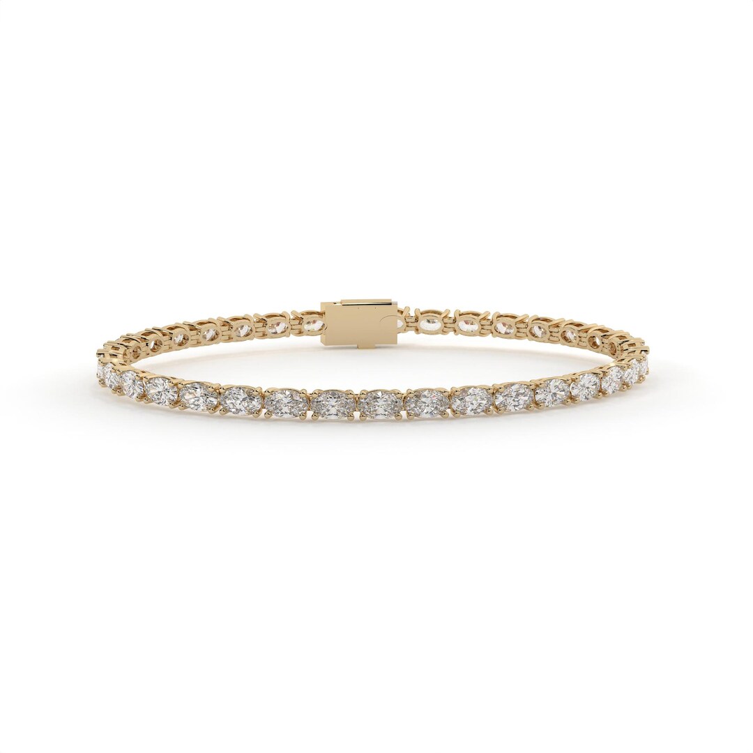 Oval Lab Grown Diamond Tennis Bracelet 14K Solid Gold 7.14 TCW Luxury ...