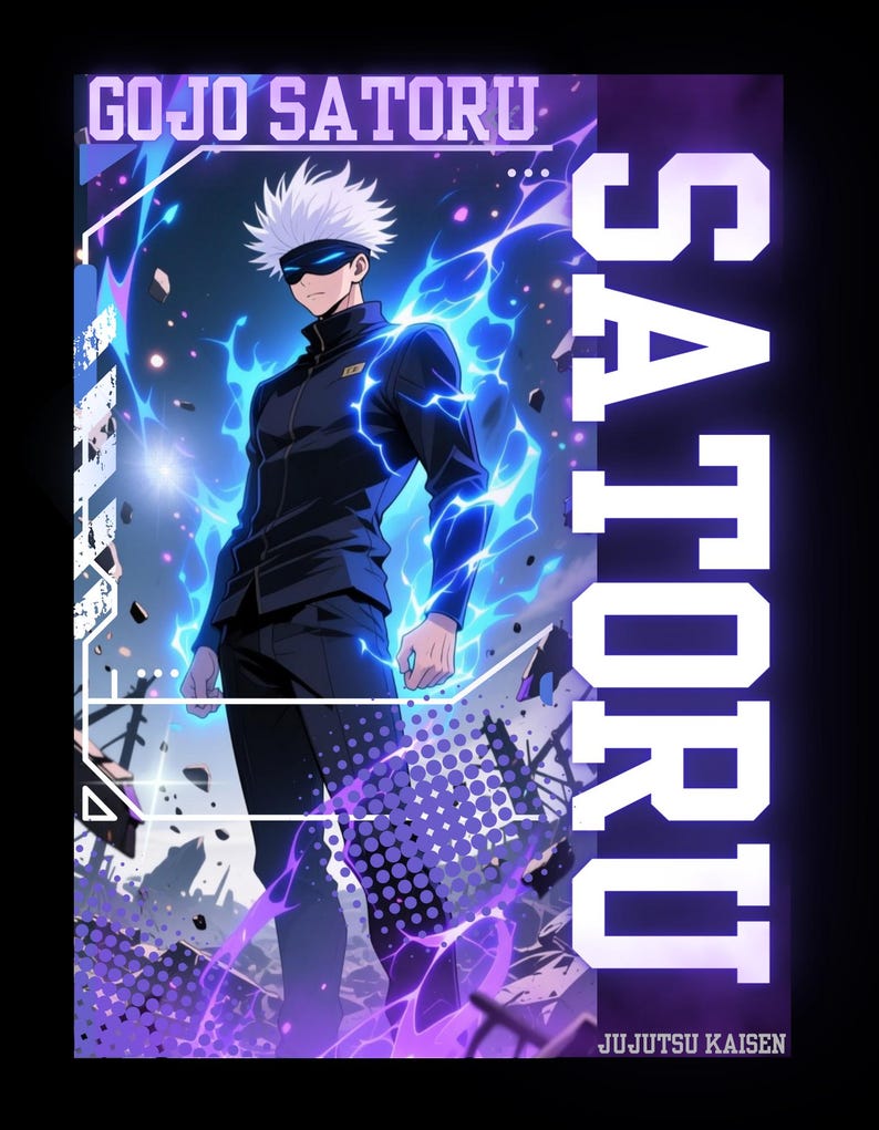 Gojo Satoru Graphic T-shirt | Anime Character Tee, Purple Lightning ...