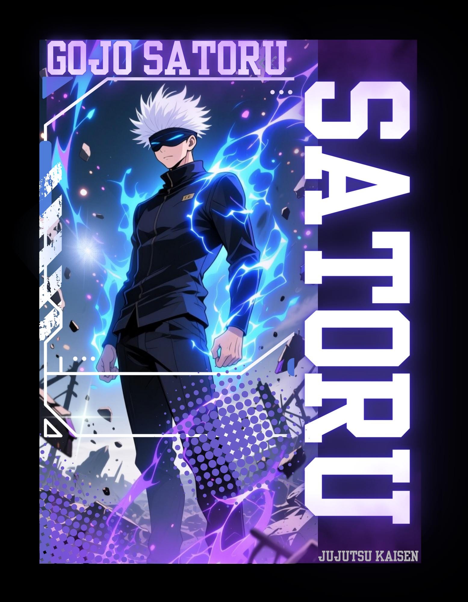 Gojo Satoru Graphic T-shirt | Anime Character Tee, Purple Lightning ...