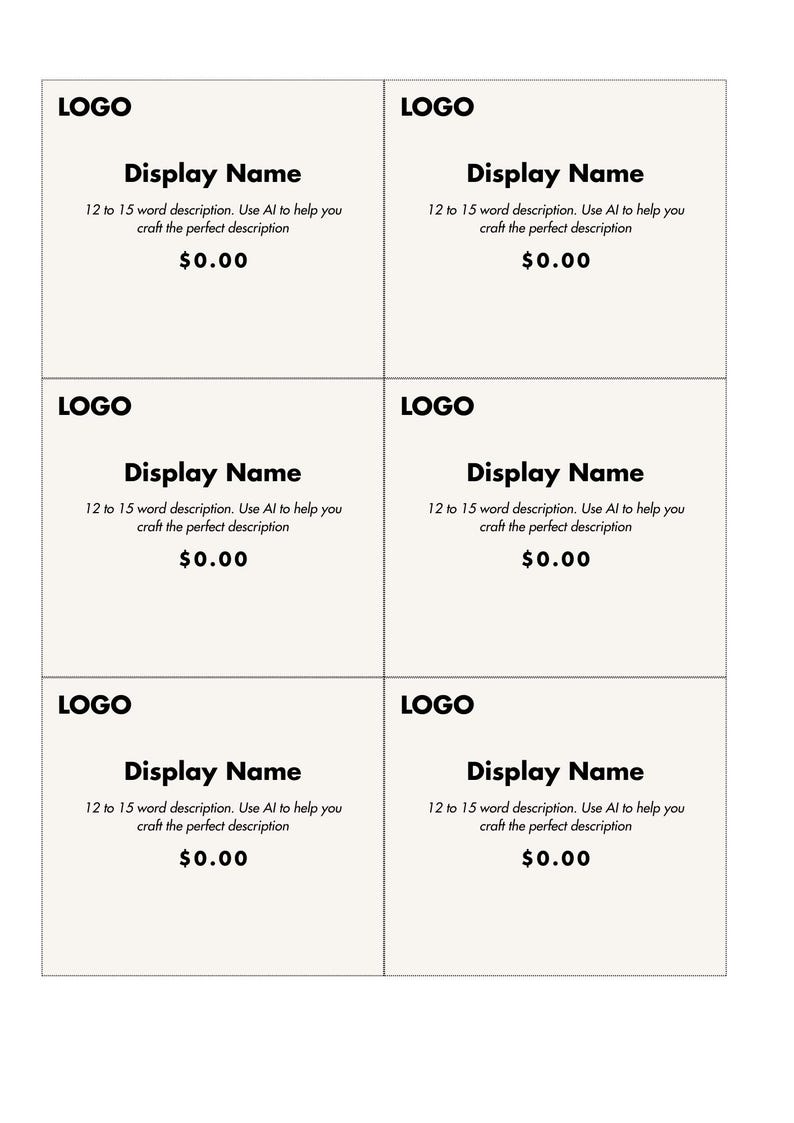 Minimalist Food Label Template for Cafe Display, Artisan Bakery Tags ...
