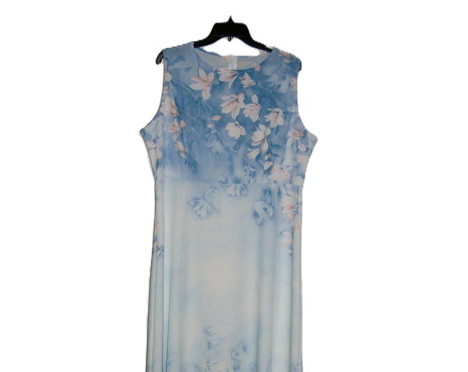 Vintage Blue & White Floral Delft Style Print Dress Sundress Women's XL ...
