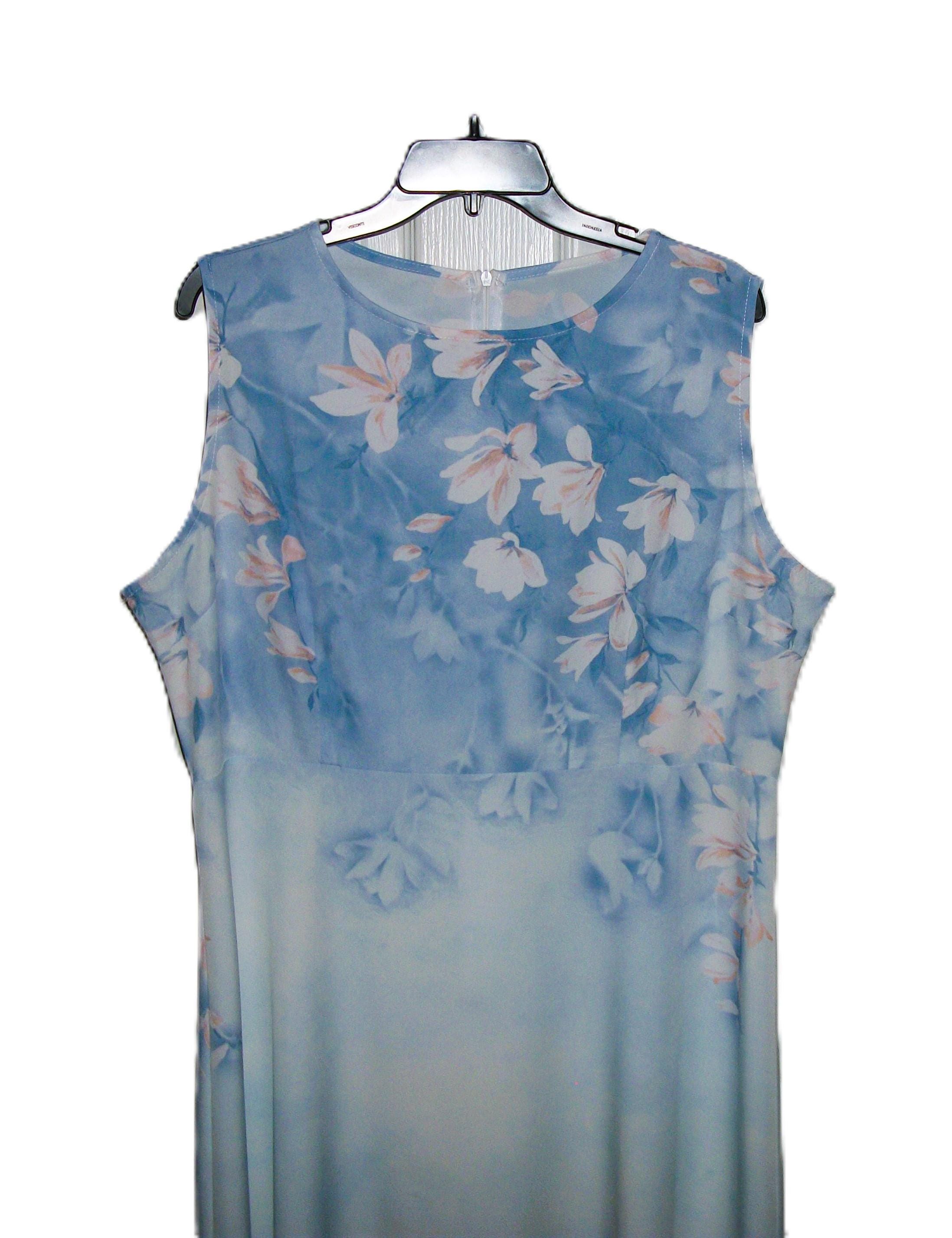 Vintage Blue & White Floral Delft Style Print Dress Sundress Women's XL ...