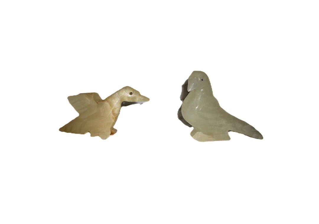 Vintage Carved Soap Stone Alabaster Birds Coordinating Unmatched Pair ...