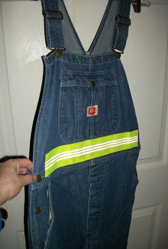 Vintage Denim Overalls Blue Jean Reflective Strip Bib… - Gem