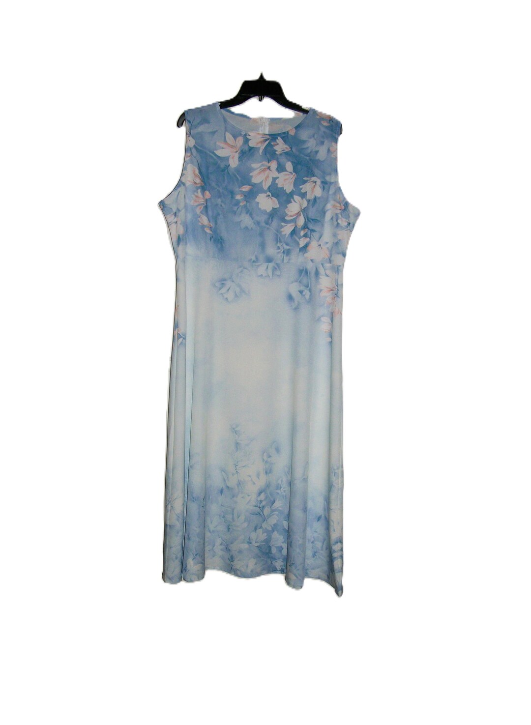 Vintage Blue & White Floral Delft Style Print Dress Sundress Women's XL ...