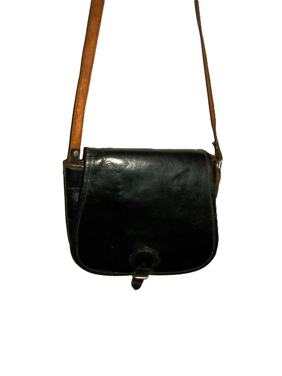 Vintage 1920s or 1930s Black Leather Messenger Style … - Gem