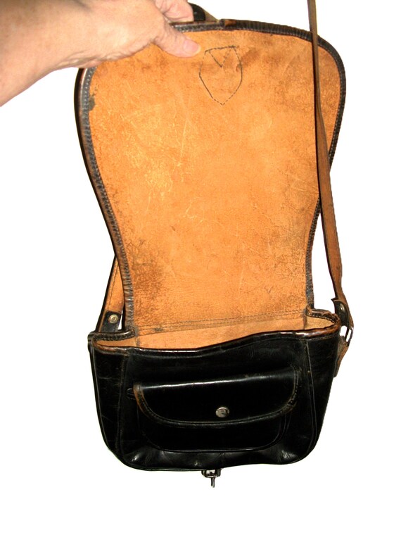 Vintage 1920s or 1930s Black Leather Messenger Style … - Gem