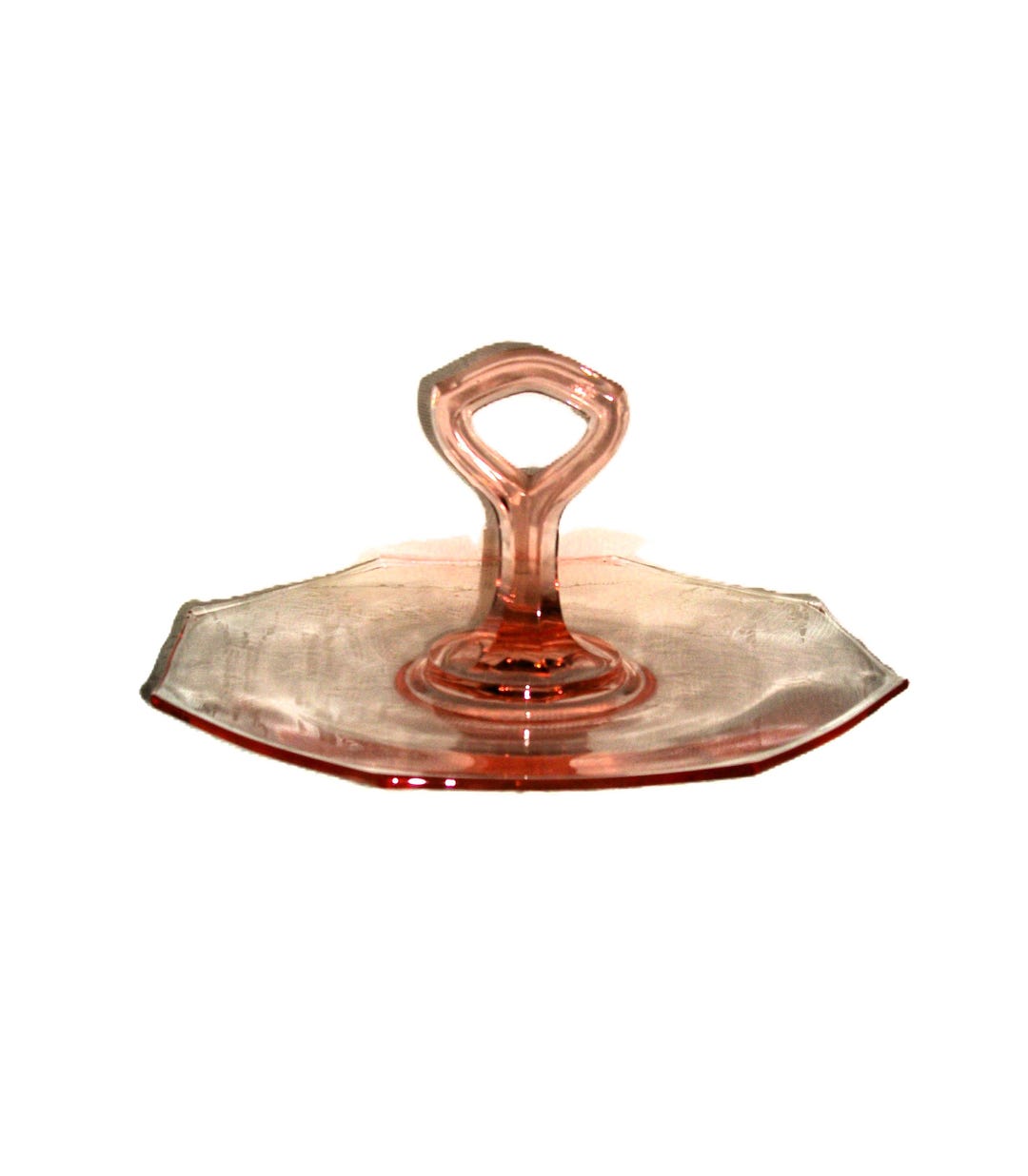 Vintage Pink Depression Glass Octagon Snack Cookie Cupcake Serving ...