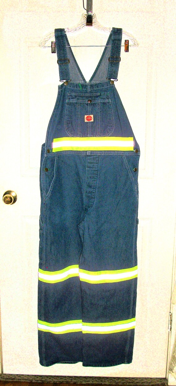 Vintage Denim Overalls Blue Jean Reflective Strip Bib… - Gem
