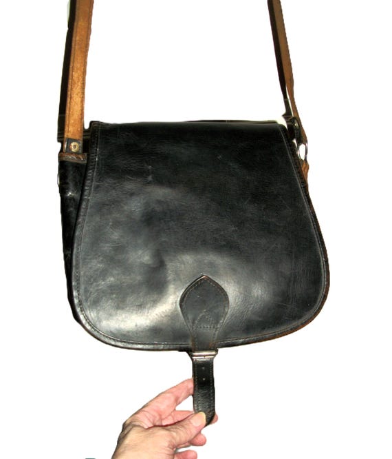 Vintage 1920s or 1930s Black Leather Messenger Style … - Gem