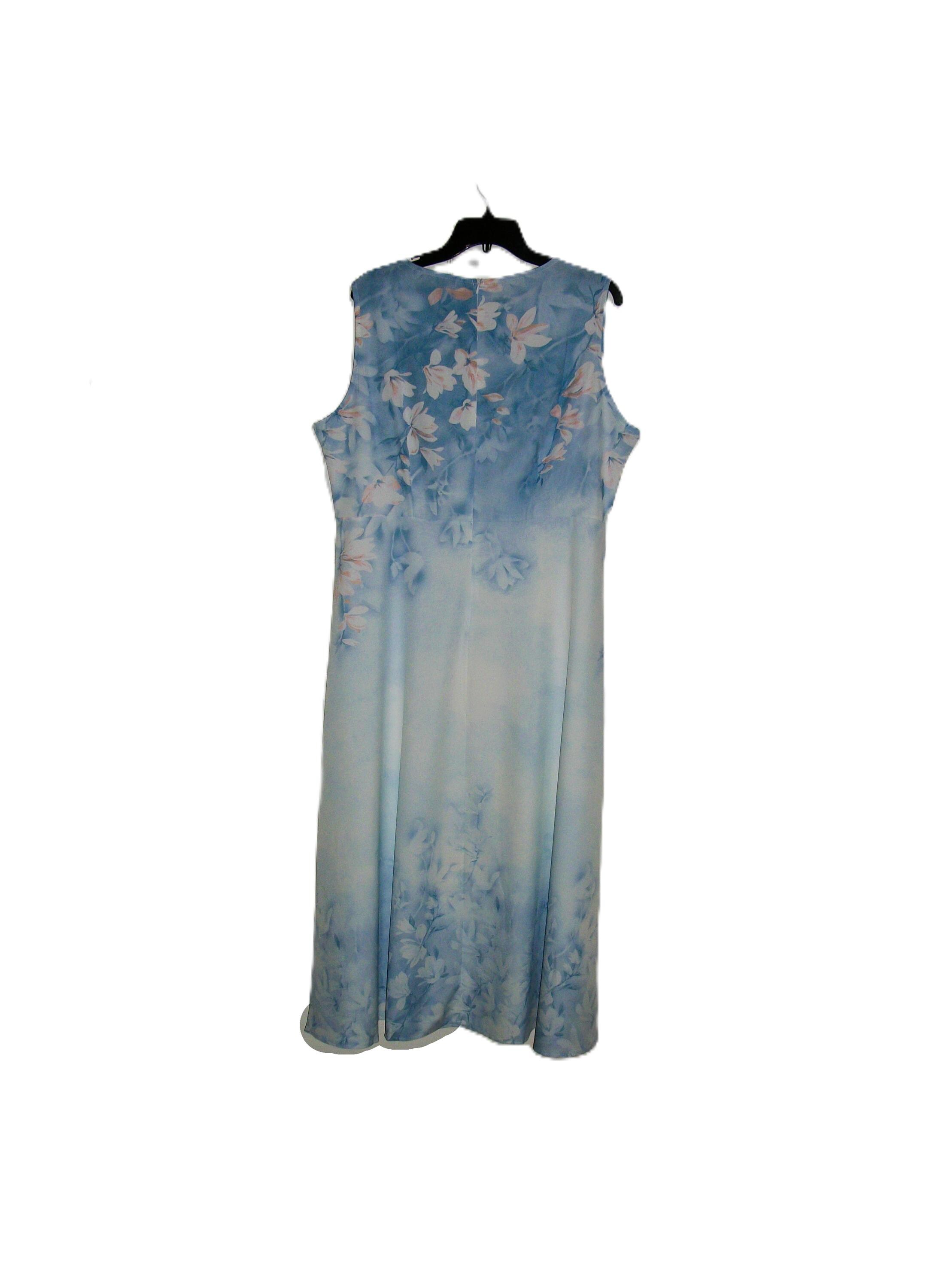 Vintage Blue & White Floral Delft Style Print Dress Sundress Women's XL ...