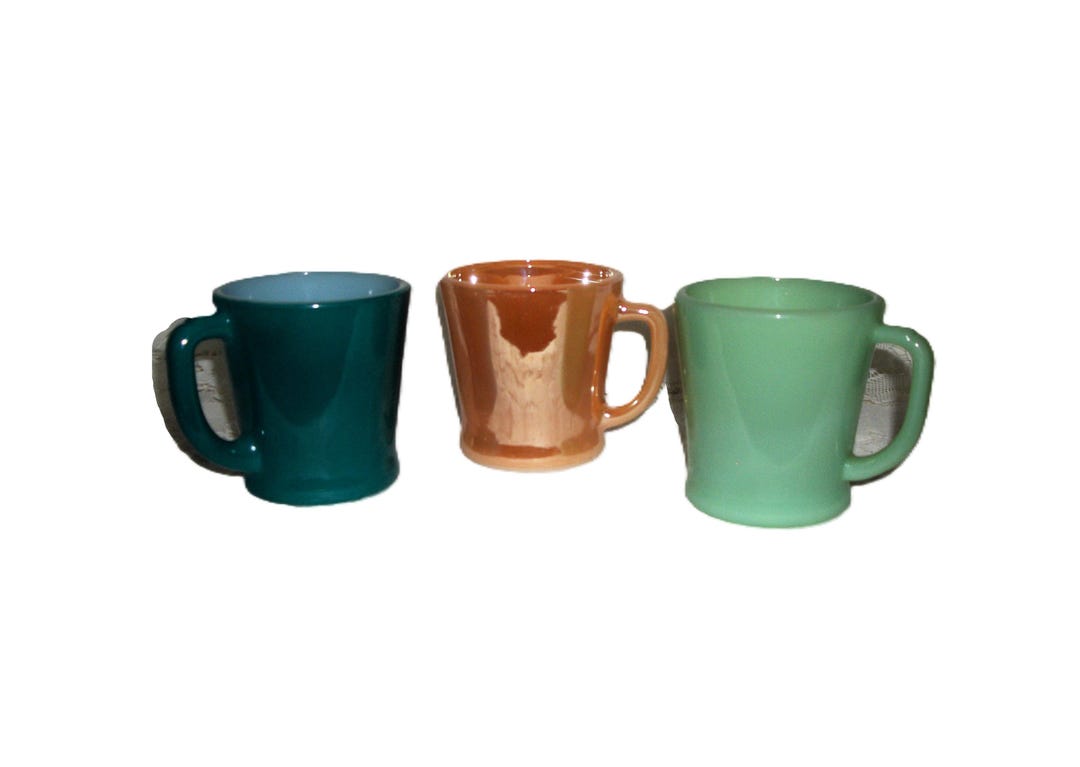 Vintage Fire King Coffee Mugs Cups Teal, Peach Lusterware Green Jade ...
