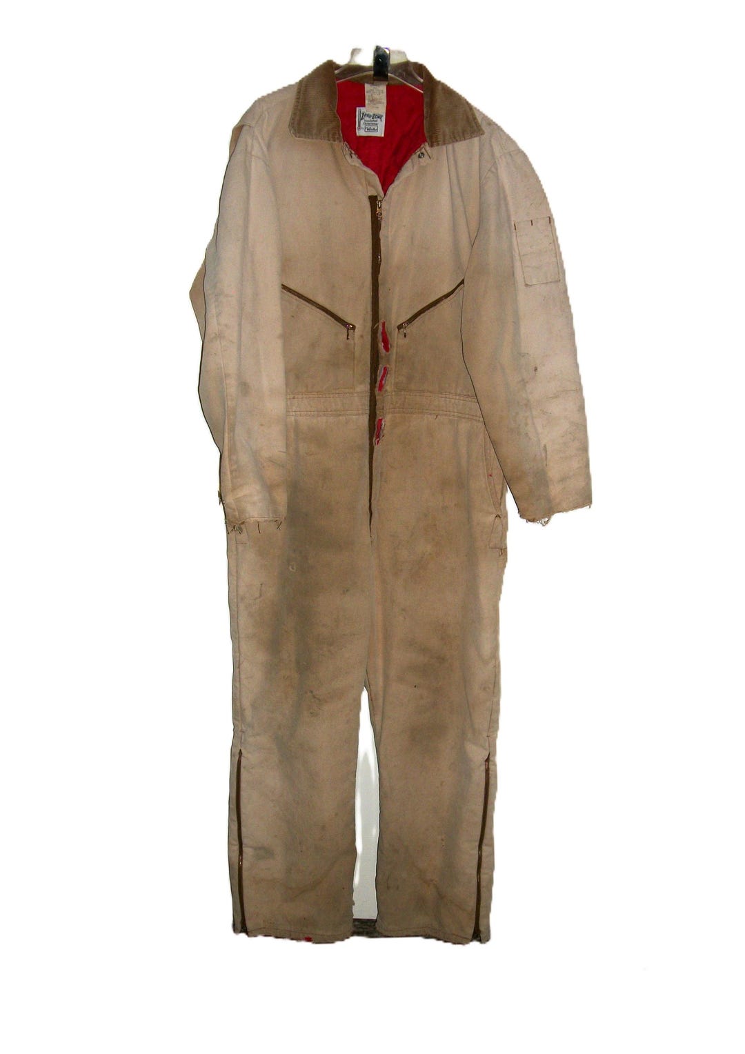 Vintage 1960s 70s COVERALLS Zip Front Tan Insulated Outerwear Coveralls ...
