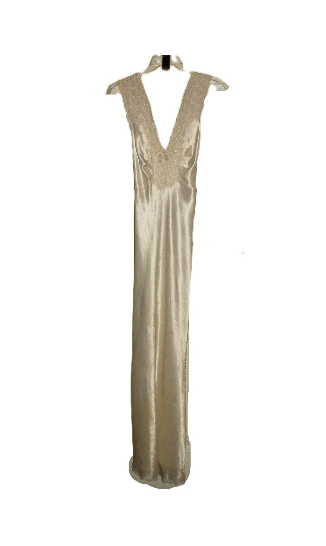 Vintage Cream off White Satin Nightgown Lace Bodice Lingerie Long ...
