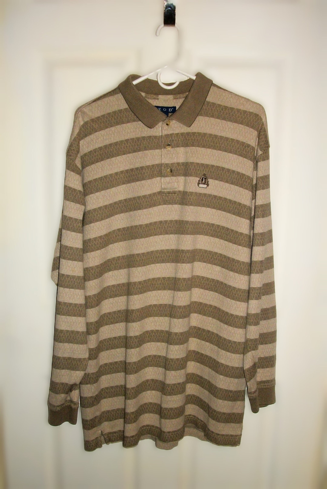 Vintage Rugby Beige & Brown Stripe Long Sleeve Shirt 3 Button Henley by ...