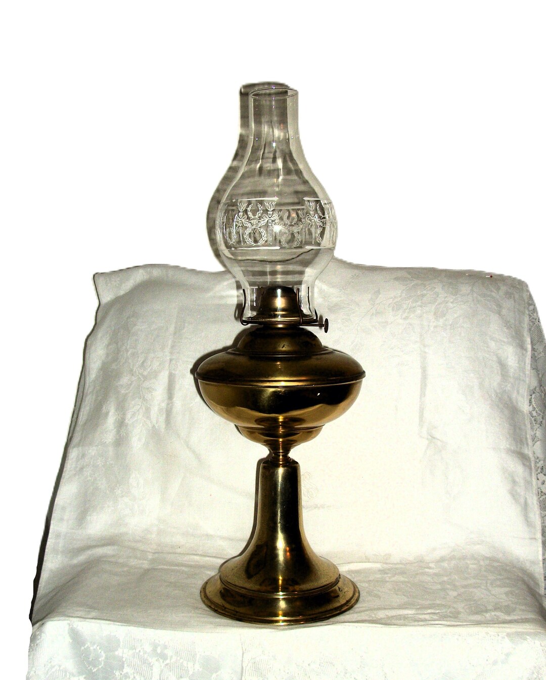Antique Edwardian Brass Base Oil Lamp 21" Tall Pedestal Base W Plume ...