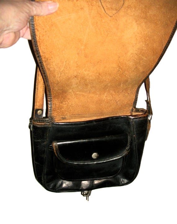 Vintage 1920s or 1930s Black Leather Messenger Style … - Gem