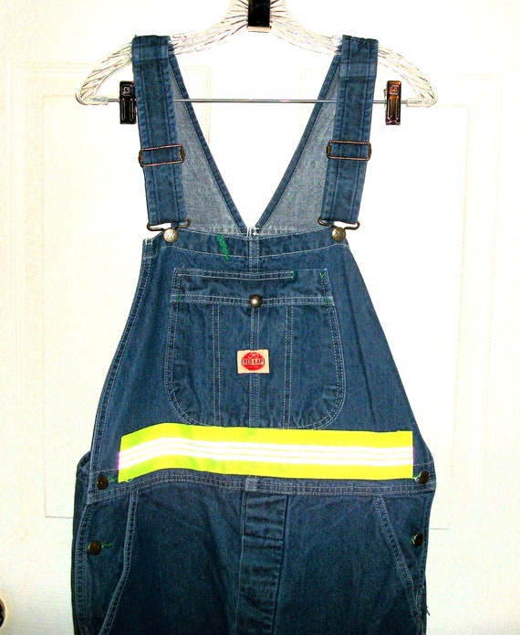 Vintage Denim Overalls Blue Jean Reflective Strip Bib… - Gem