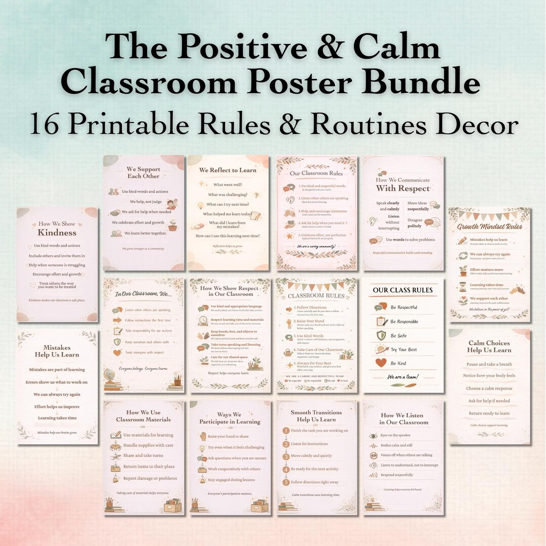 Classroom Posters Bundle | 16 Printable Classroom Rules & Routines ...