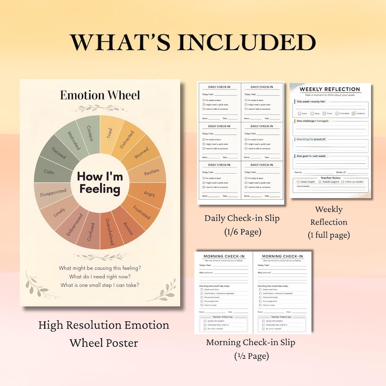 Emotion Wheel + Daily Check-in Slips | SEL Reflection Toolkit ...