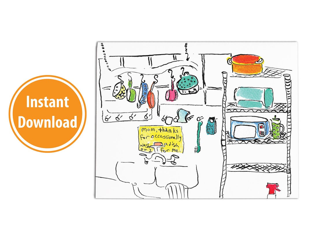 Downloadable Kitchen Sink Washing Dishes Mother's Day Card - Etsy
