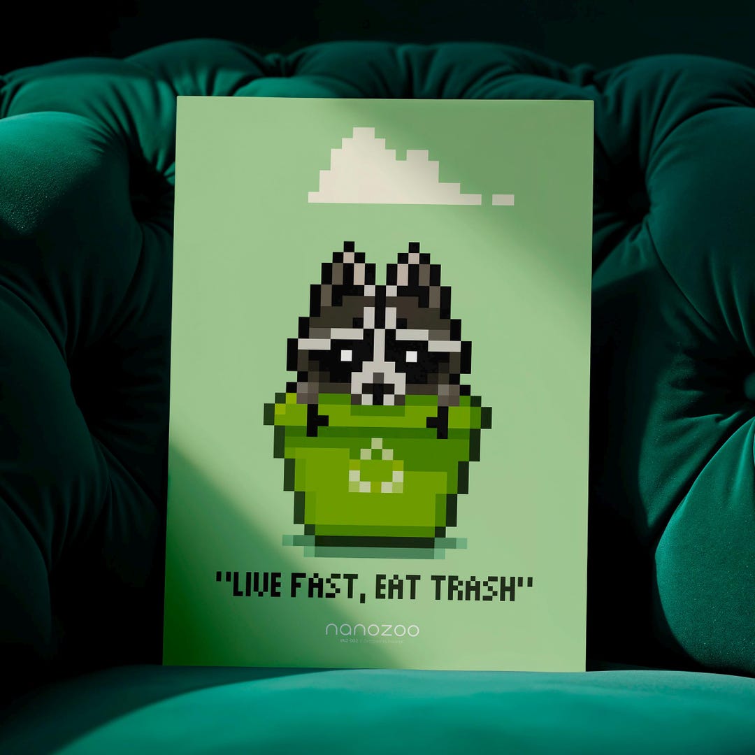 Funny Raccoon Pixel Art Print, Live Fast Eat Trash Meme (digital ...