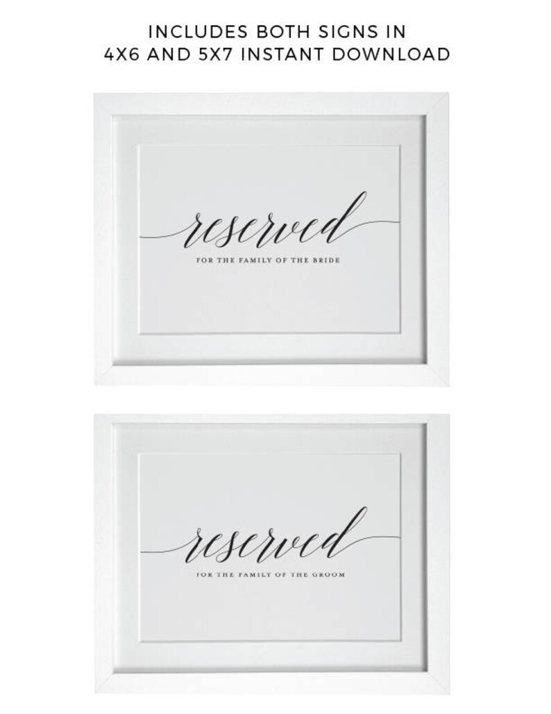 Reserved Wedding Table Sign Instant Download 4x6 and 5x7 - Etsy