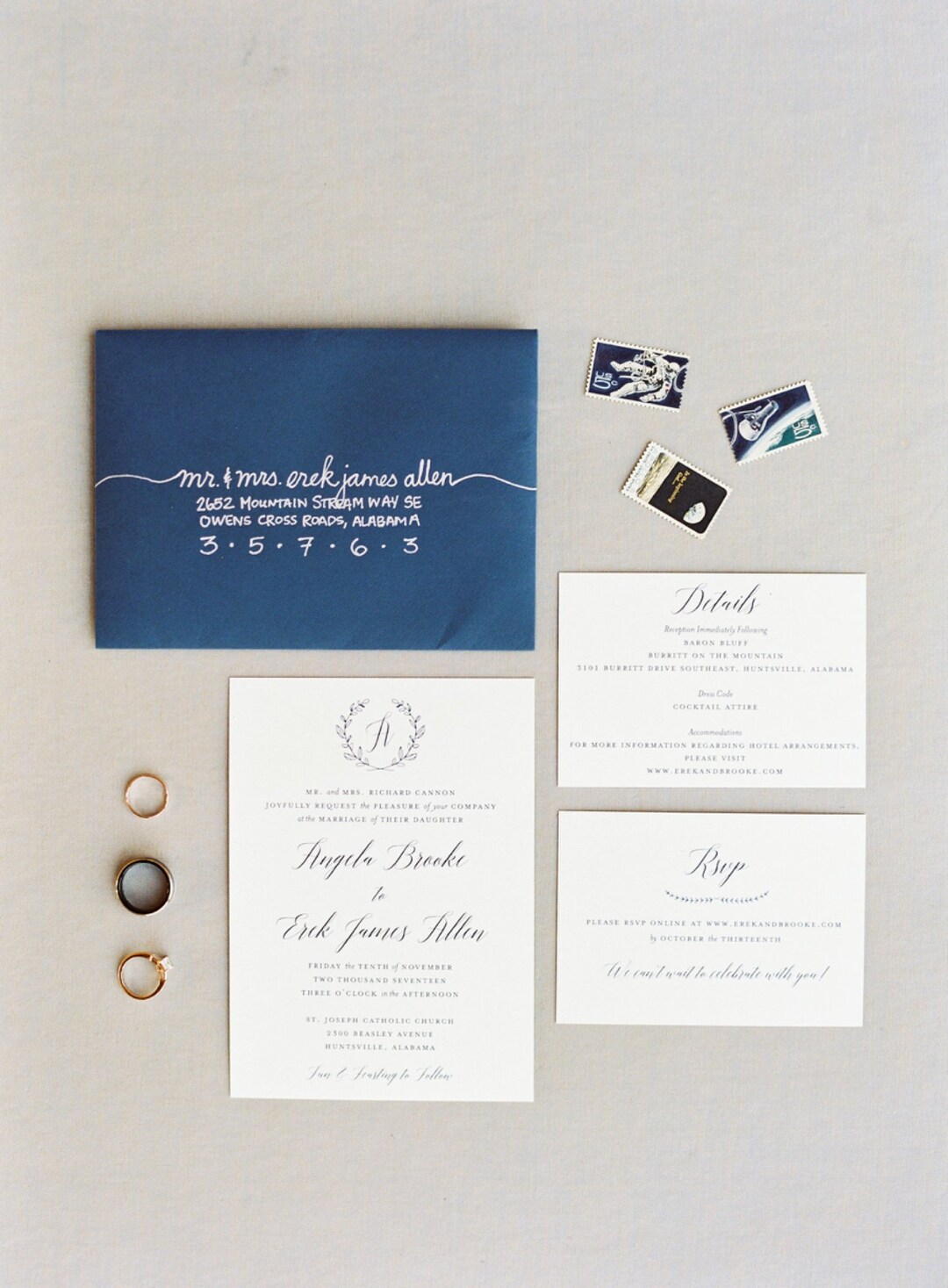 Monogram Laurel Calligraphy Wedding Invitation Suite Printable - Etsy