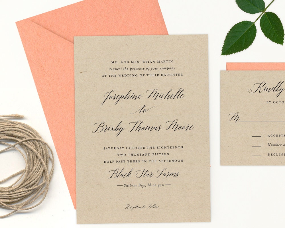 Calligraphy Wedding Invitation | Printable Wedding Invitation, Rustic ...