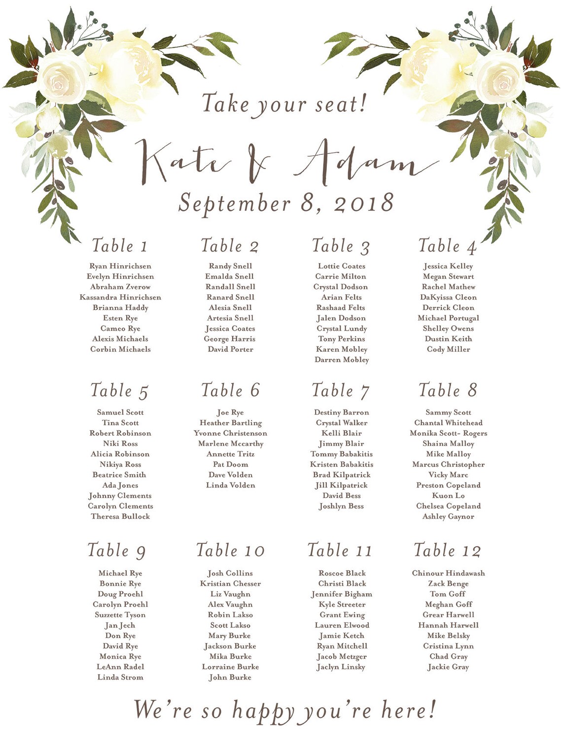 Floral Seating Chart Printable Seating Template Seating - Etsy