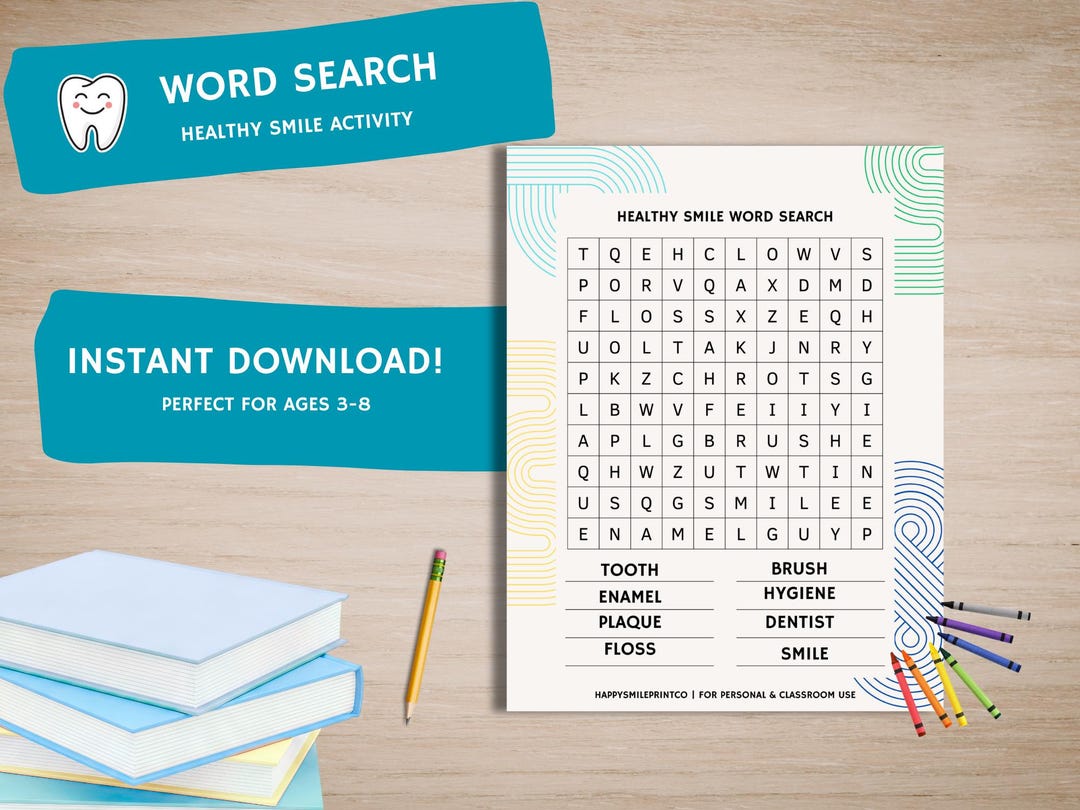 Dental Health Word Search Printable | Healthy Smile Activity for Kids ...