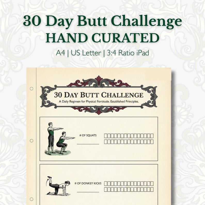 30 Day Butt Challenge Tracker Glute Workout Log Lower Body Fitness ...