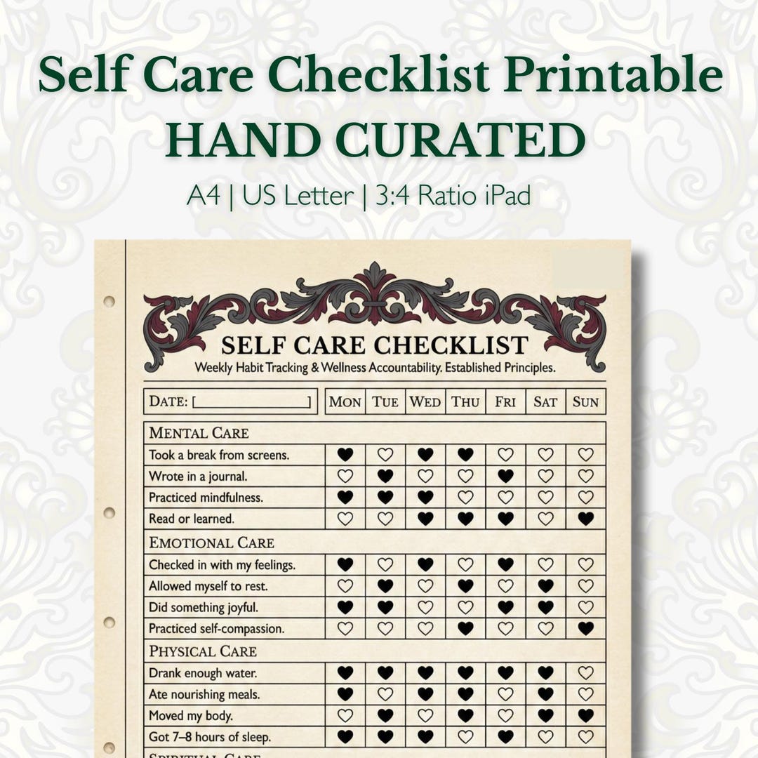 Weekly Self-care Checklist Printable: Habit Tracker, Wellness ...