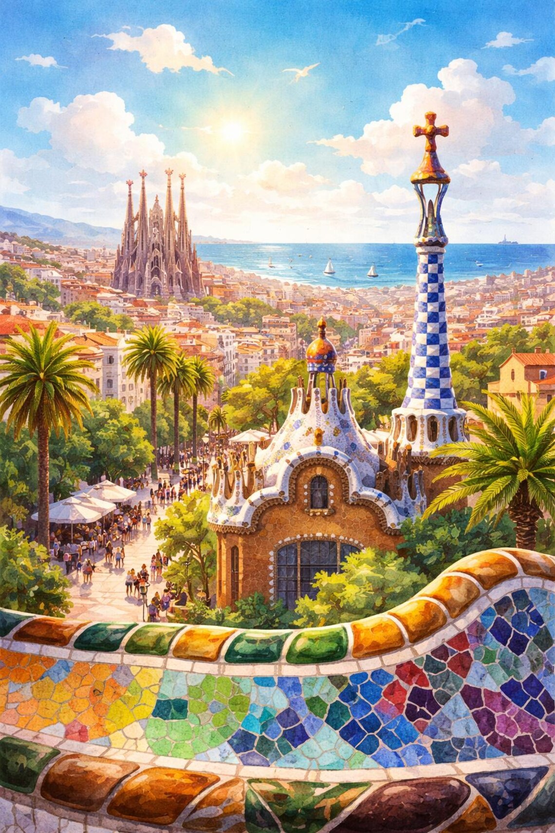 Barcelona Wall Art Printable, Spain Travel Poster, Colorful Barcelona ...