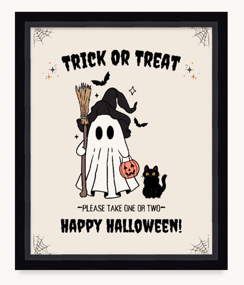 Halloween Trick or Treat Sign | Printable Candy Bowl Sign - Etsy