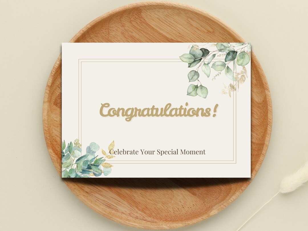 Neutral Botanical Congratulations Card | 5x7 Printable Card | Instant ...
