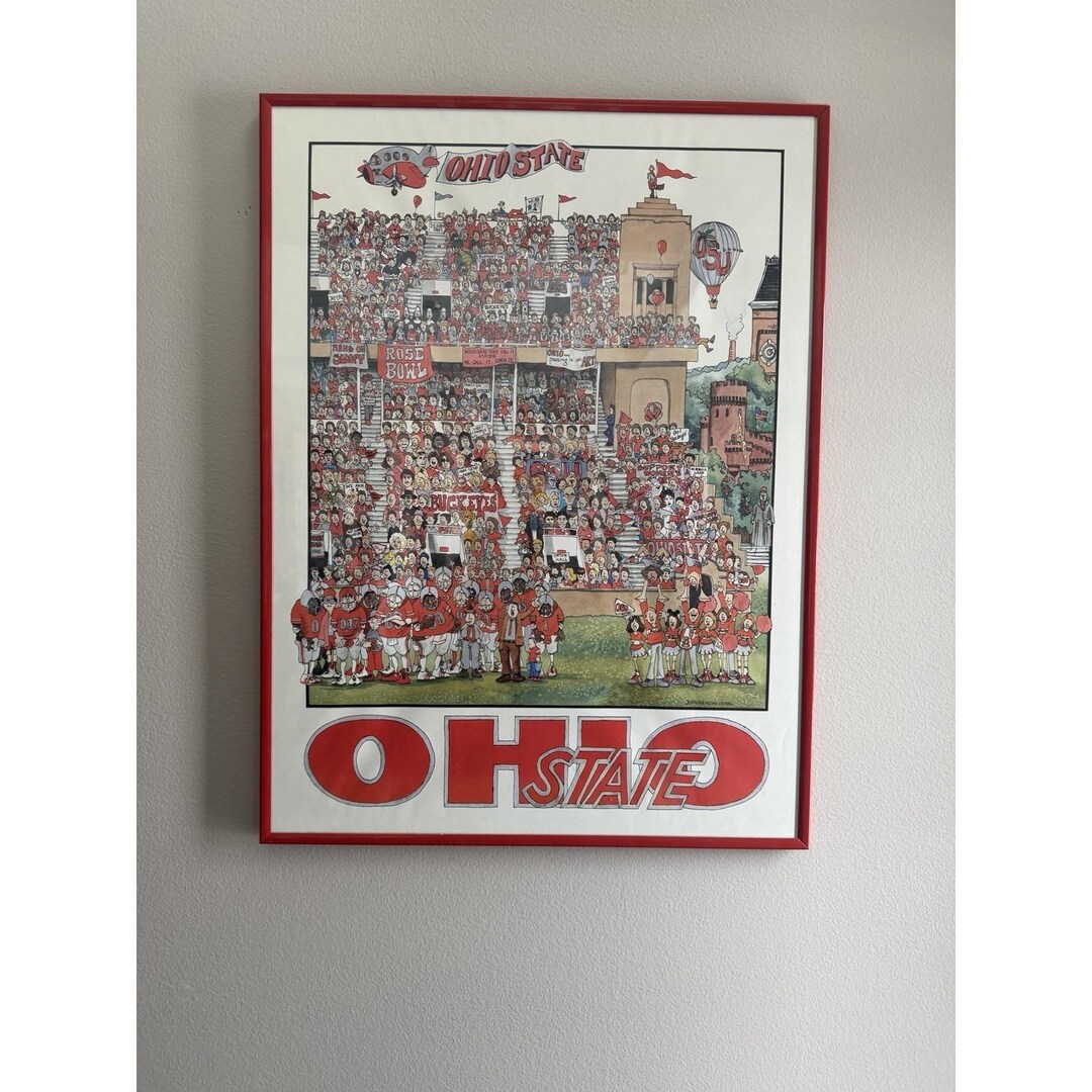 Vintage Ohio State Buckeyes Illustrated Crowd Print John Holladay 1986 ...