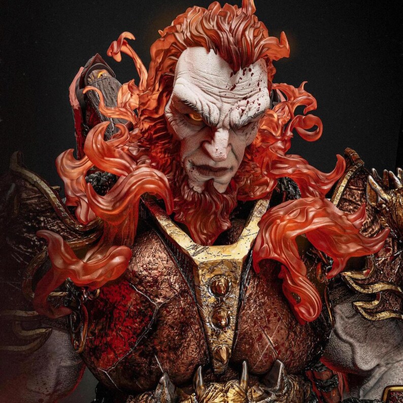 Demonic Warlord Fanart 3D STL Statue + Bust | Infernal Blades + Lava ...