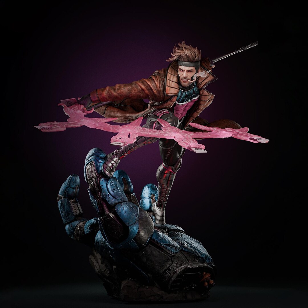 Gambit Fanart 3D STL Statue | Kinetic Card Master With Staff and Energy ...