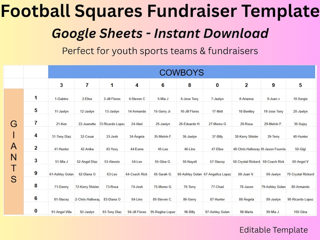 Football Squares Fundraiser Template | Google Sheets | Sports Team ...