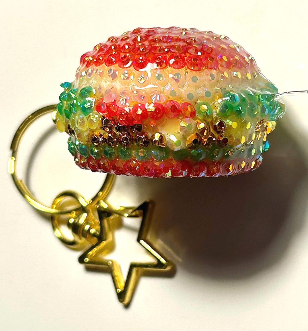 3D Printed Rhinestone Burger Keychain – Retro Fast-food Charm ...