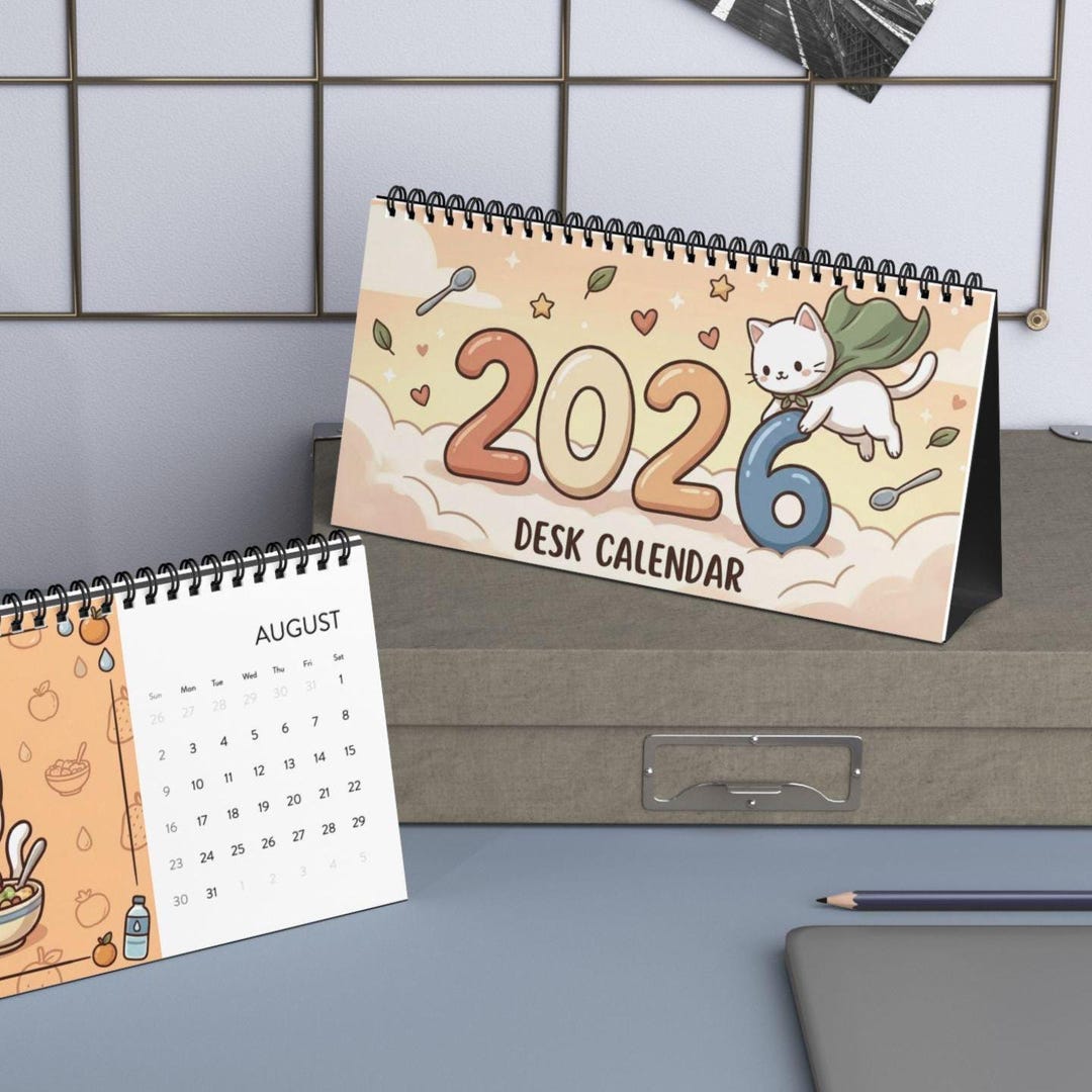 2026 "gentle Reminders" Self-care Desk Calendar (grid) | Cute Cat ...