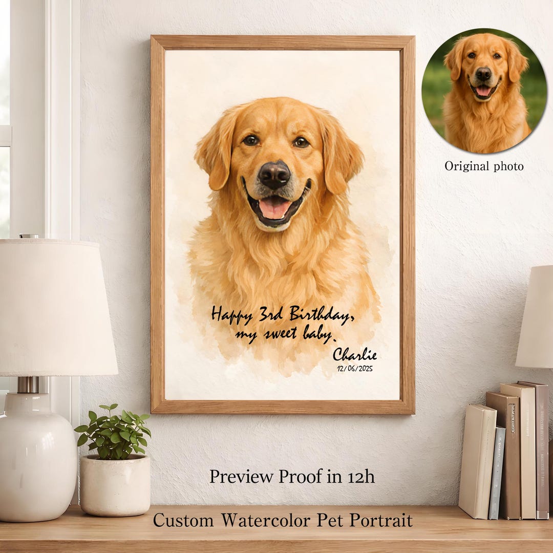 Custom Dog or Cat Memorial Portrait From Photo, Printable Wall Art ...