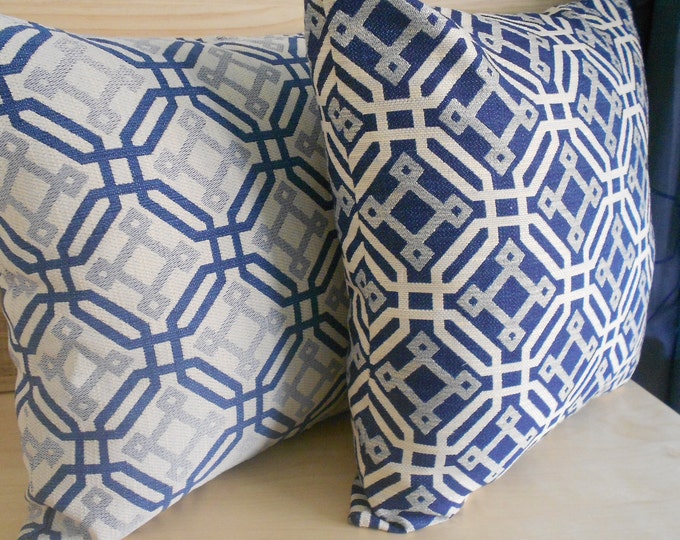 Navy Light Blue and Cream Interlocking Geometric Pattern - Etsy