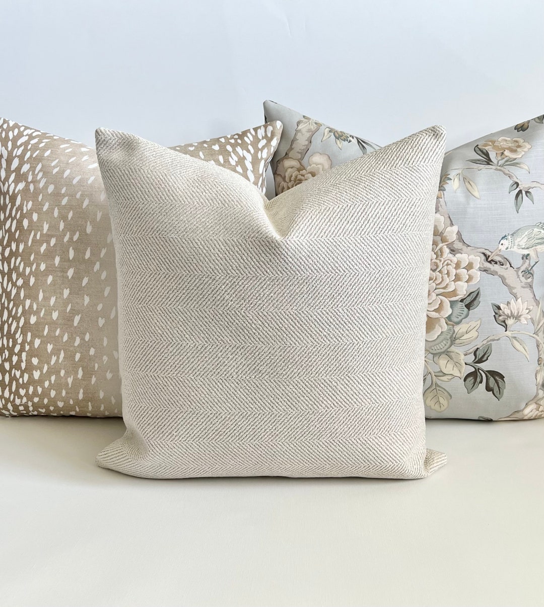 Cream off White and Natural Herringbone Decorative Throw Pillow Cover ...