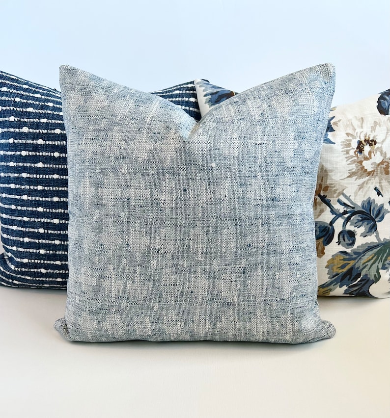 Blue Denim Textured Woven Geometric Decorative Throw Pillow - Etsy