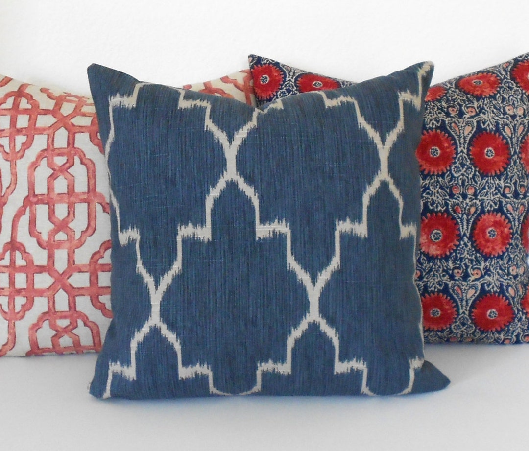Indigo Blue Moroccan Ikat Pillow Cover: Navy Geometric Accent - Etsy