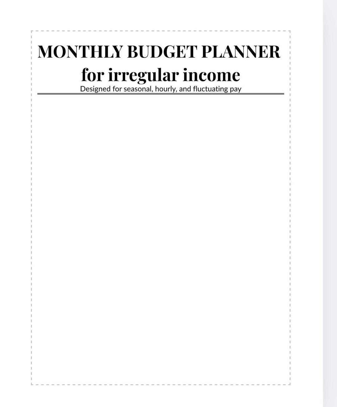 Irregular Income Budget Planner Pdf Monthly Tracker | Digital Download ...